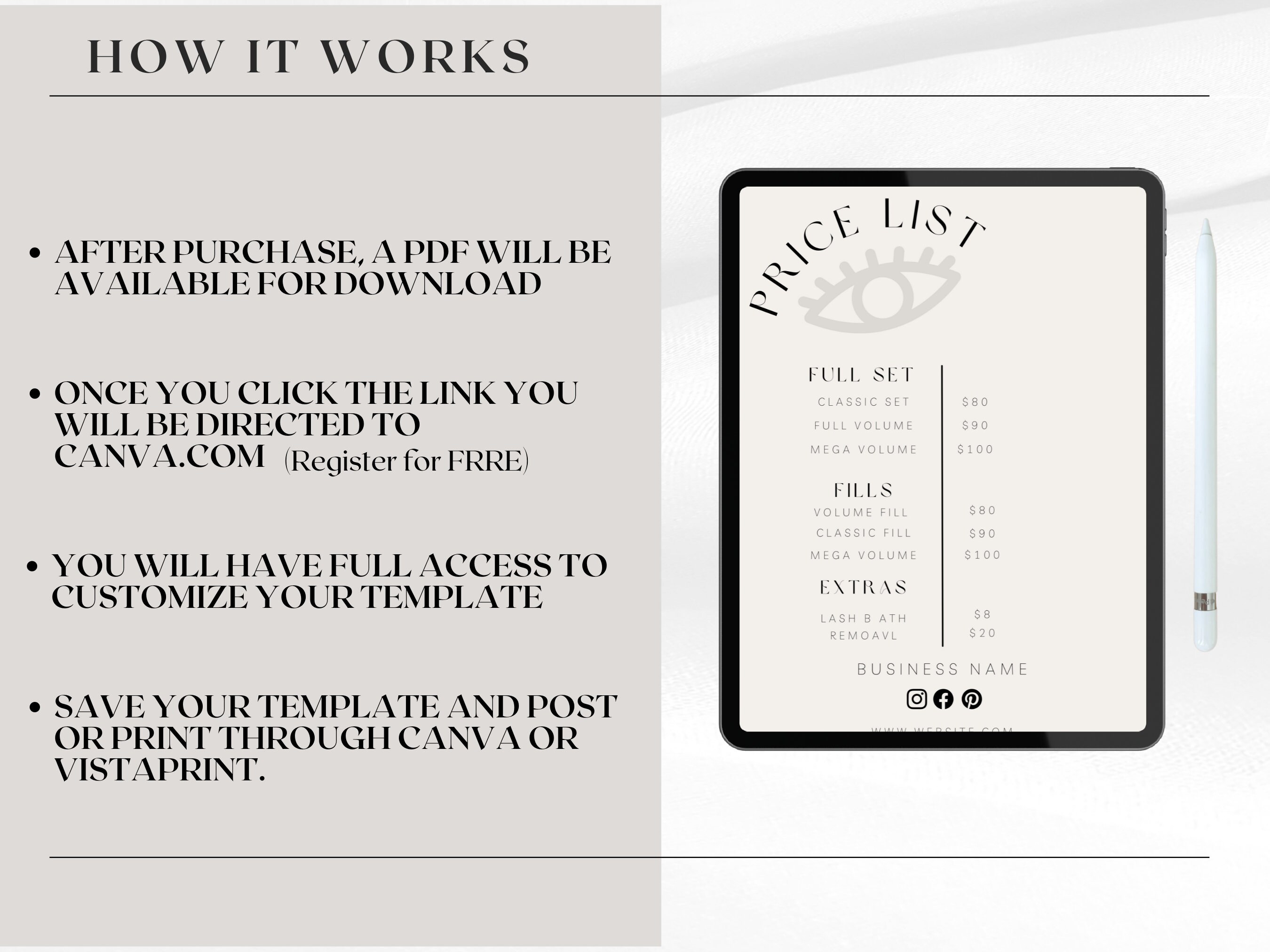 Price List Template Editable Price Sheet Pricing List - Etsy