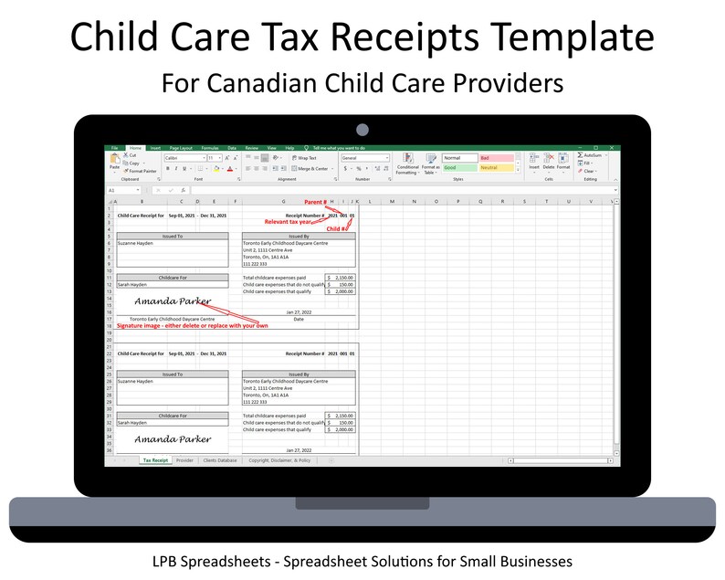 Child Care Tax Receipts Template for Canadian Child Care Providers - Etsy
