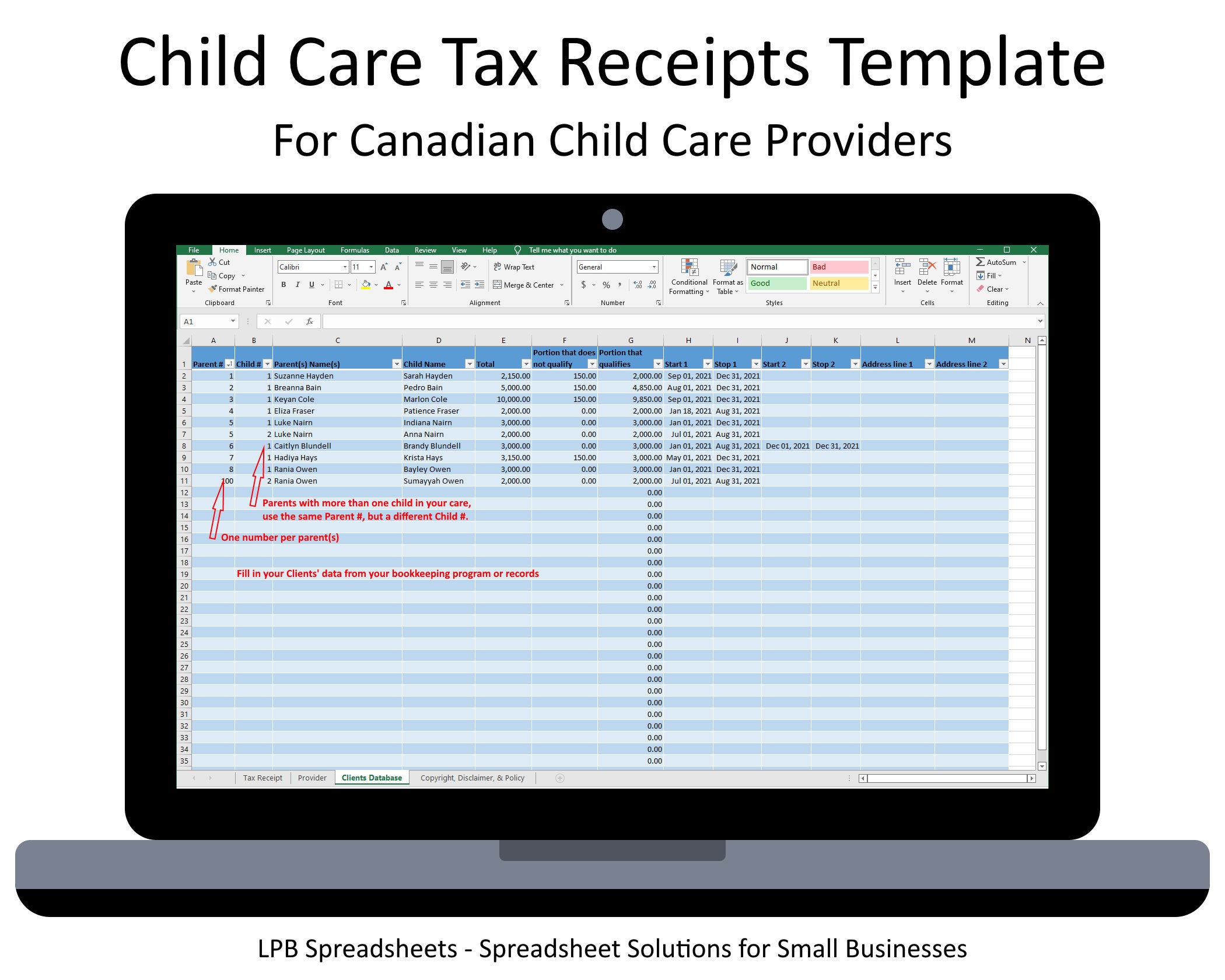 Child Care Tax Receipts Template for Canadian Child Care Providers - Etsy
