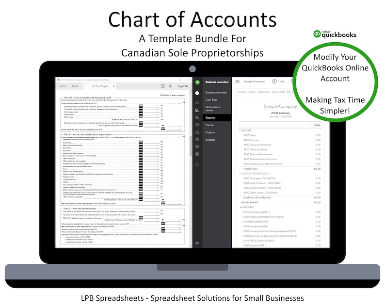 Chart of Accounts Template Bundle for Sole Proprietorships in Canada ...