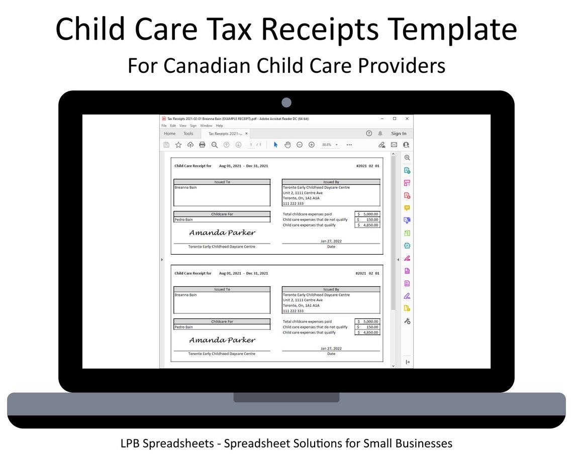 Child Care Tax Receipts Template for Canadian Child Care Providers - Etsy