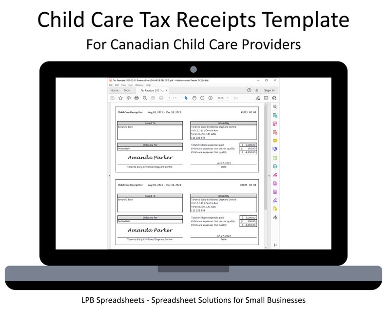 Child Care Tax Receipts Template for Canadian Child Care Providers - Etsy