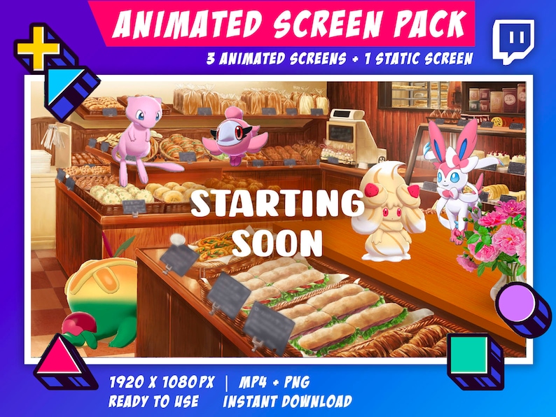 Twitch Animated Stream Screen Pack - Pokemon Kawaii Bakery Theme ...