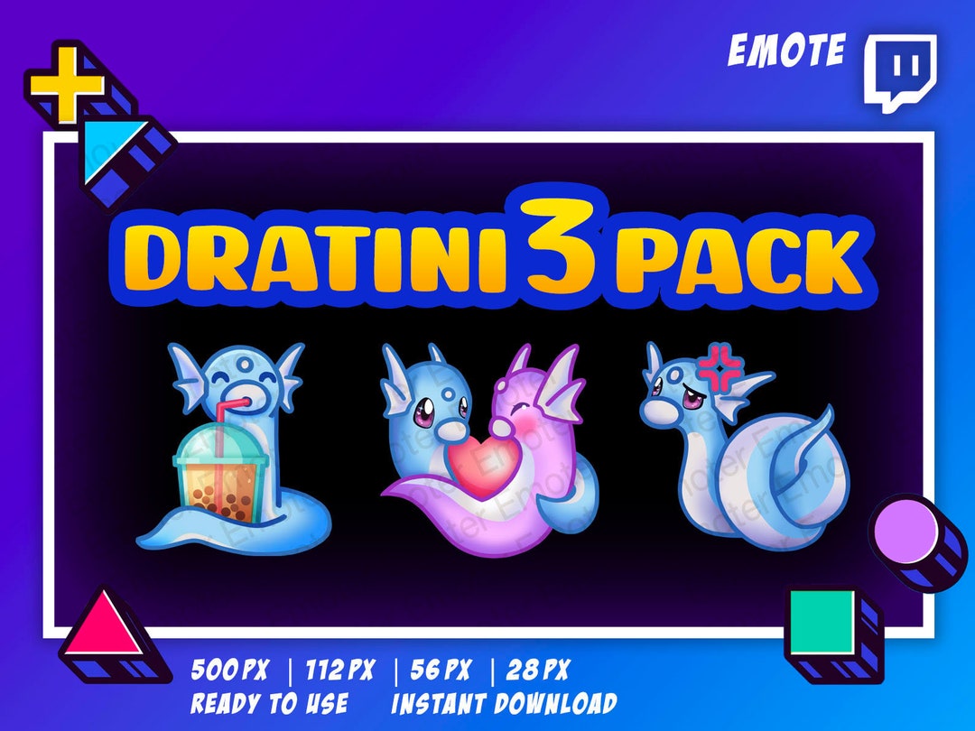 Twitch Pokemon Emote - Dratini Emotes Pack - Drink - Shiny Love - Oops ...