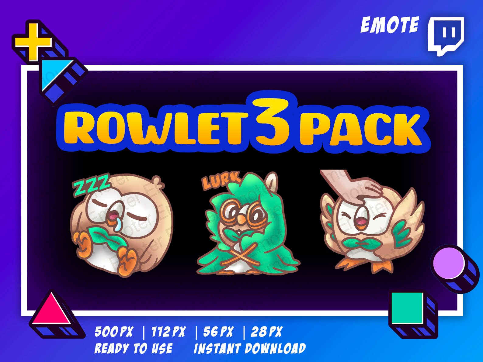Twitch Pokemon Emote Rowlet Emotes Pack Sleep Lurk Love Kawaii Digital ...
