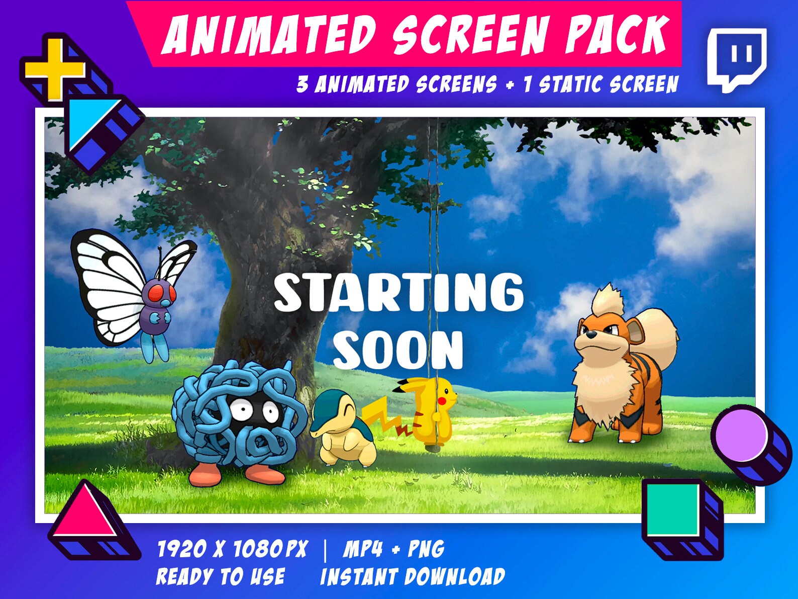 Twitch Animated Stream Screen Pack Pokemon Sunny Day Theme / Starting ...