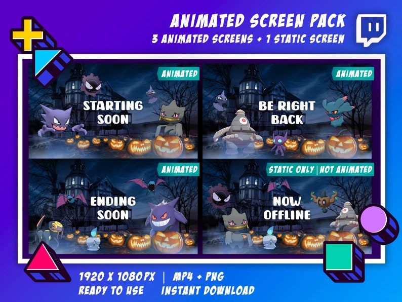 Twitch Animated Stream Screen Pack - Ghost Pokemon Halloween Haunted ...