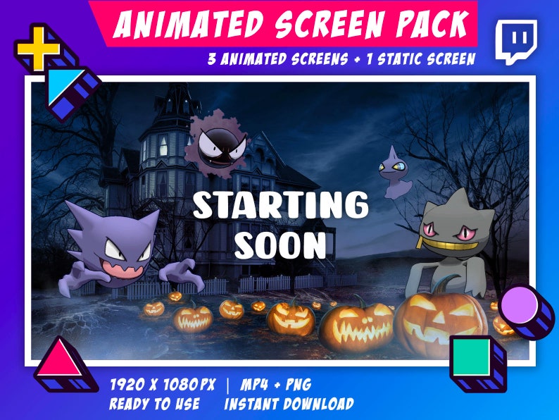 Twitch Animated Stream Screen Pack - Ghost Pokemon Halloween Haunted ...