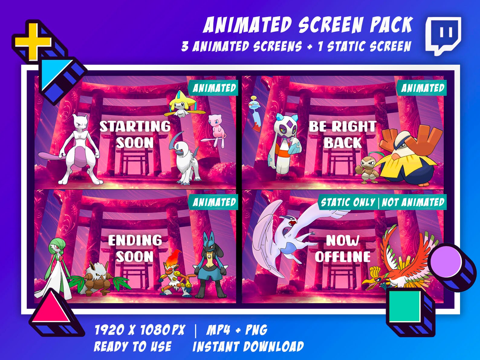 Twitch Animated Stream Screen Pack - Pokemon Japanese Tori Gates Pink ...