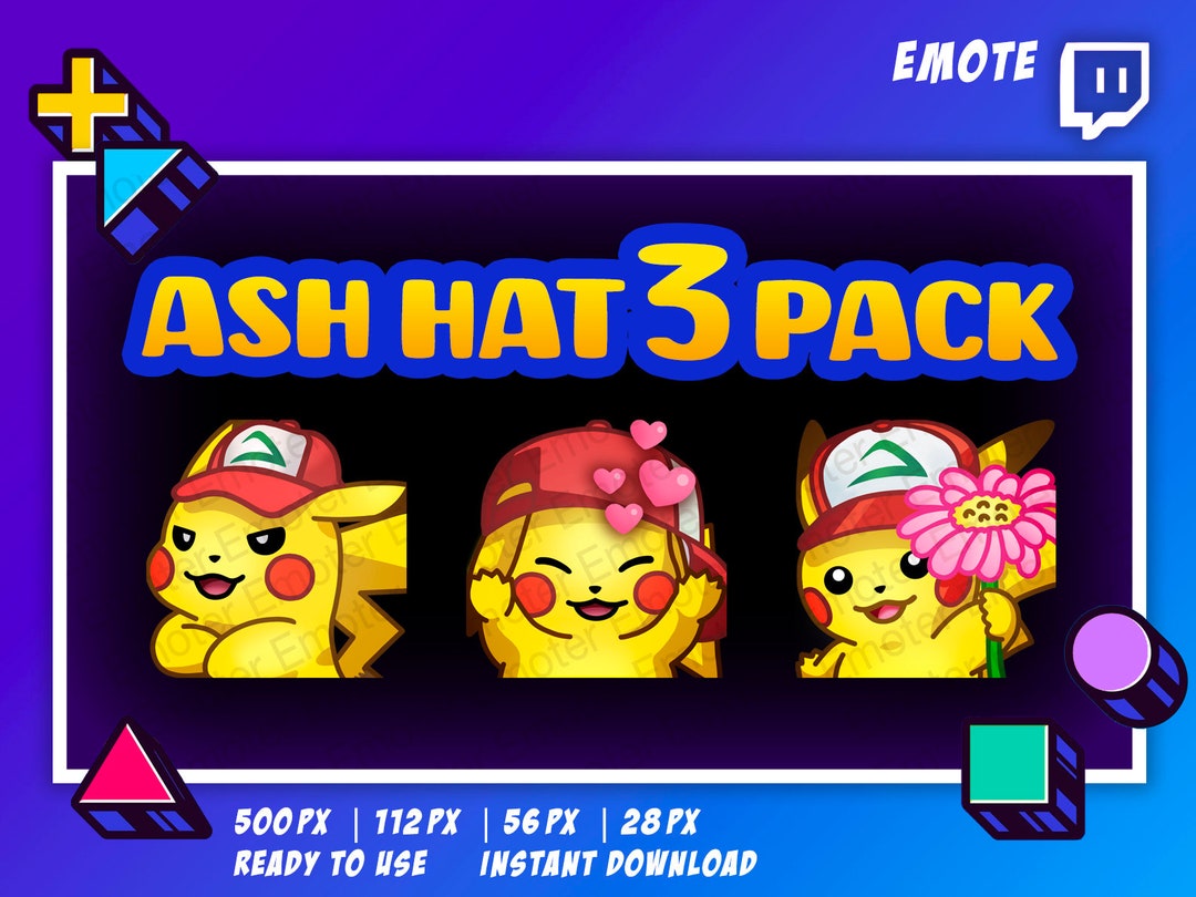Twitch Pokemon Emote - Ash Hat Pikachu Emotes Pack - Smug - Love ...