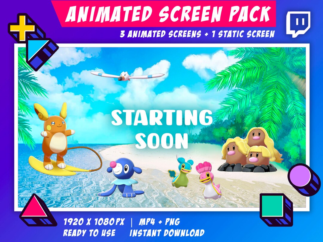 Twitch Animated Stream Screen Pack - Pokemon Kawaii Beach Theme ...
