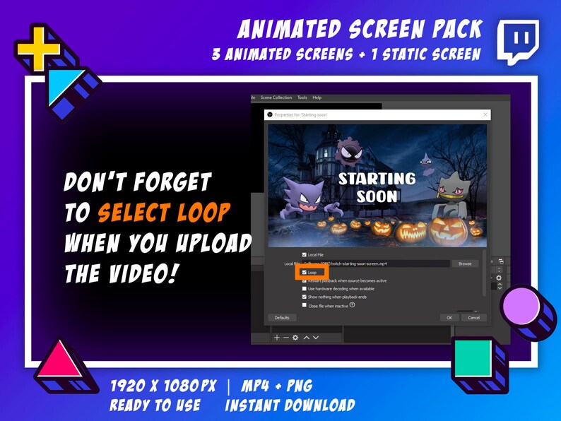 Twitch Animated Stream Screen Pack - Ghost Pokemon Halloween Haunted ...