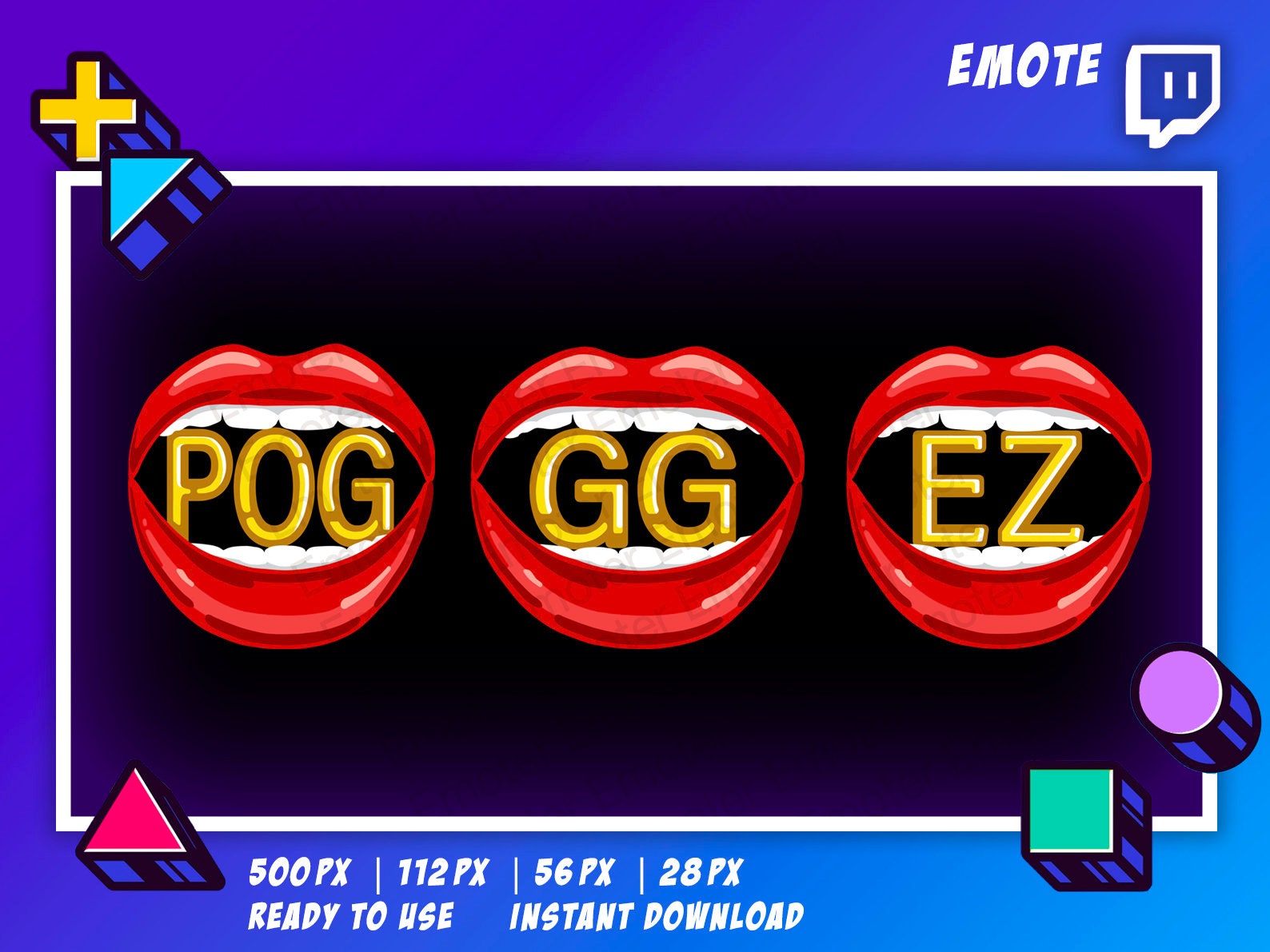 Twitch Emote Pack - Lips - POG, GG, EZ - Digital Art - Etsy