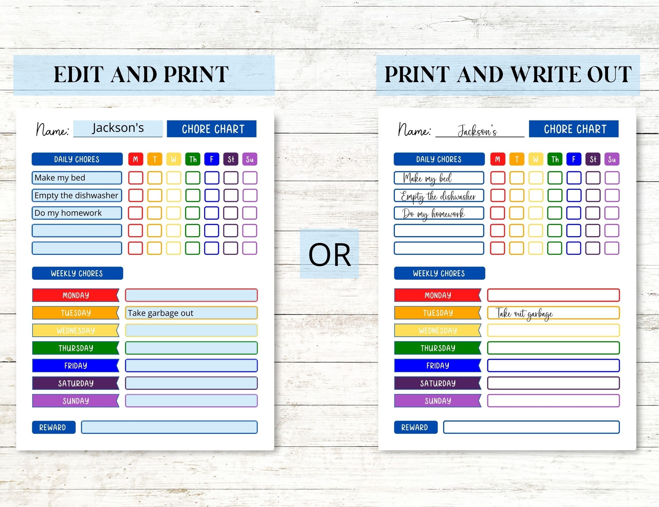 Editable Kids Chore Chart Rainbow and Pastel Colors Daily - Etsy