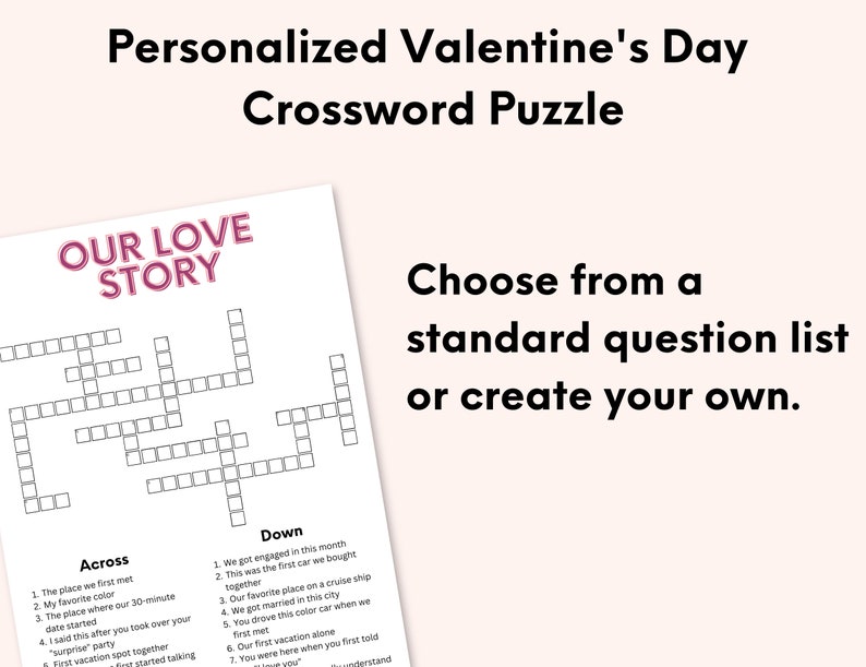 Personalized Valentine's Day Crossword Puzzle, Custom Valentine's Day ...