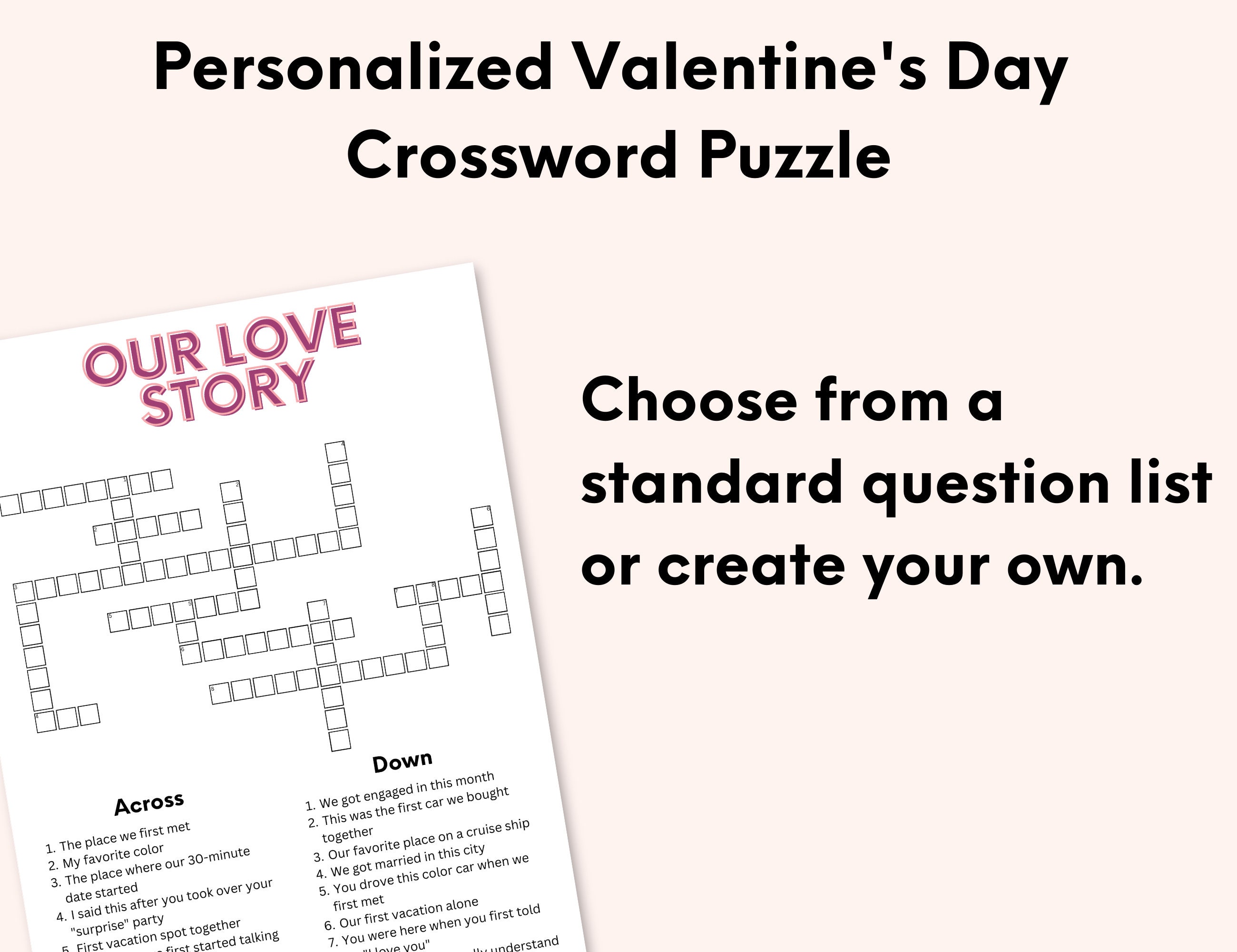 Personalized Valentine's Day Crossword Puzzle, Custom Valentine's Day ...