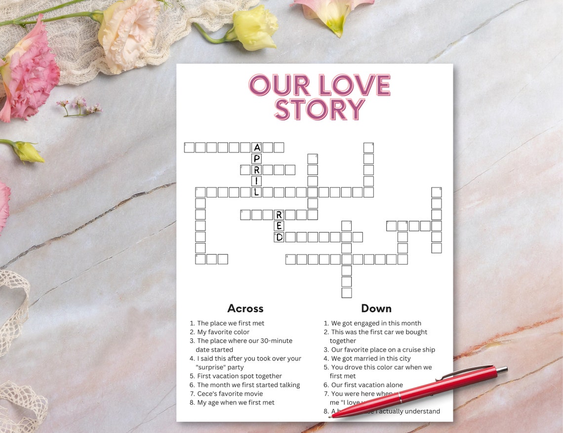 Personalized Valentine's Day Crossword Puzzle, Custom Valentine's Day ...