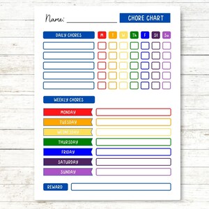 Editable Kids Chore Chart Rainbow and Pastel Colors Daily - Etsy