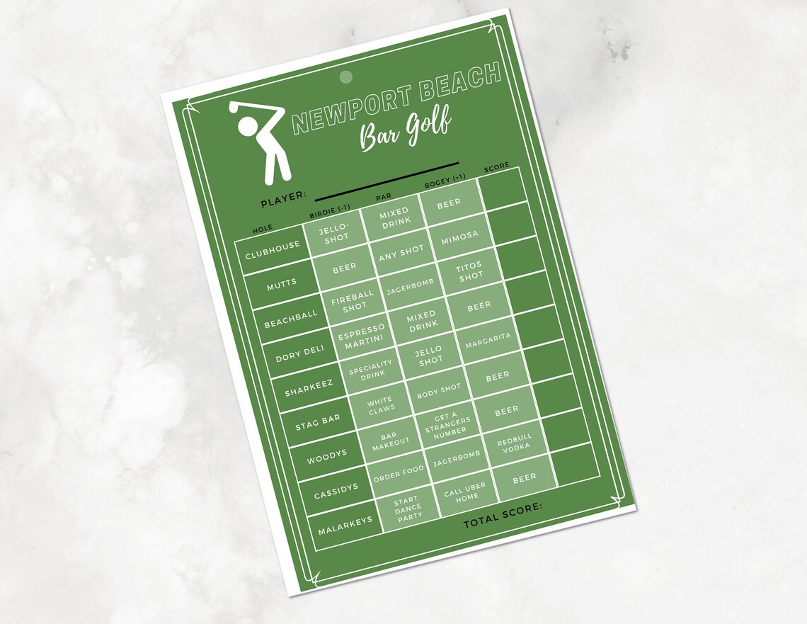 Custom Bar/pub Golf (digital Download) Scorecard - Etsy