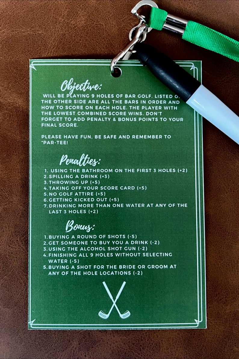 CUSTOM Physical Bar/pub Golf Scorecards - Includes Lanyard, Scorecard ...