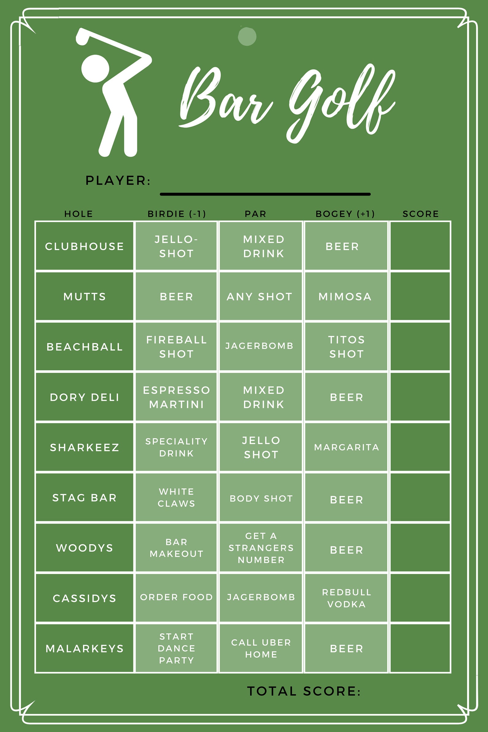Custom Bar/pub Golf digital Download Scorecard | Etsy