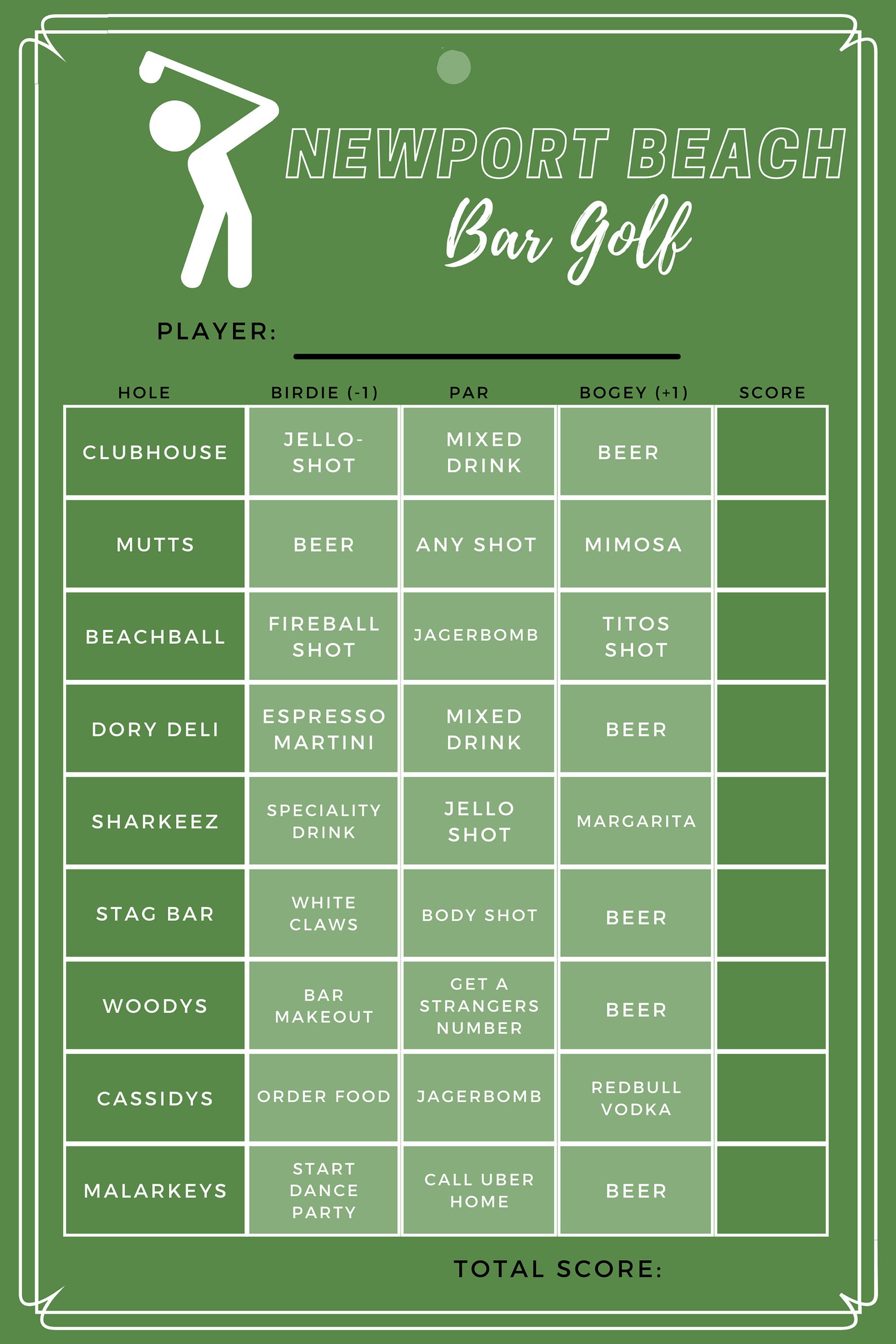 Custom Bar/pub Golf digital Download Scorecard | Etsy