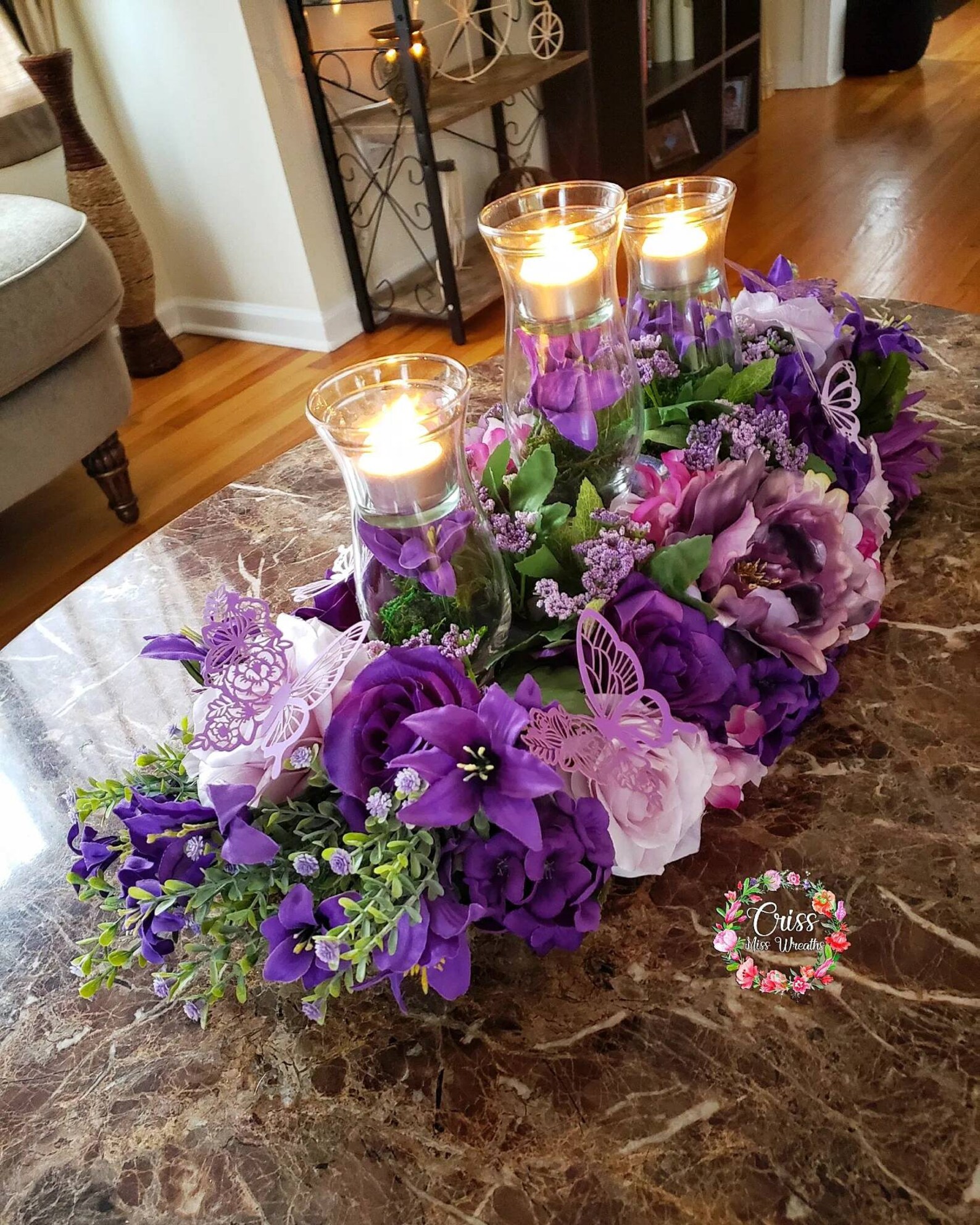 Purple Spring Centerpiece, Lavendar Centerpiece, Purple Floral ...