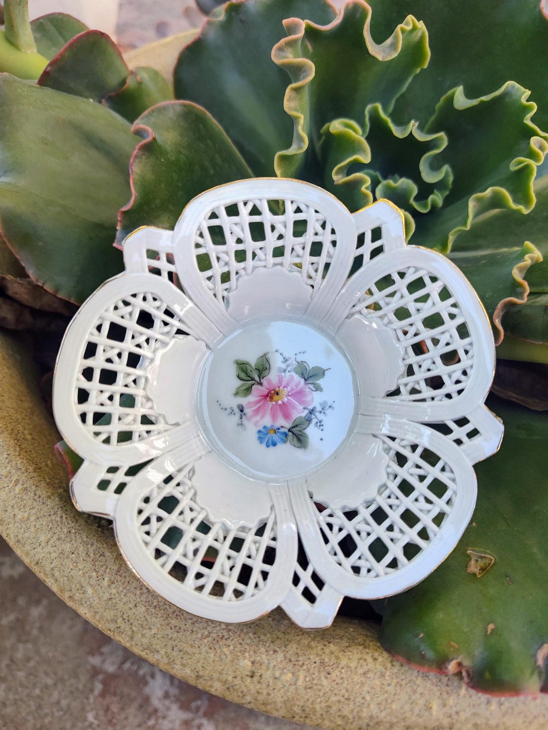 Vintage Porcelain SUMI Hand Painted Romania Floral Trinket Dish Signed ...