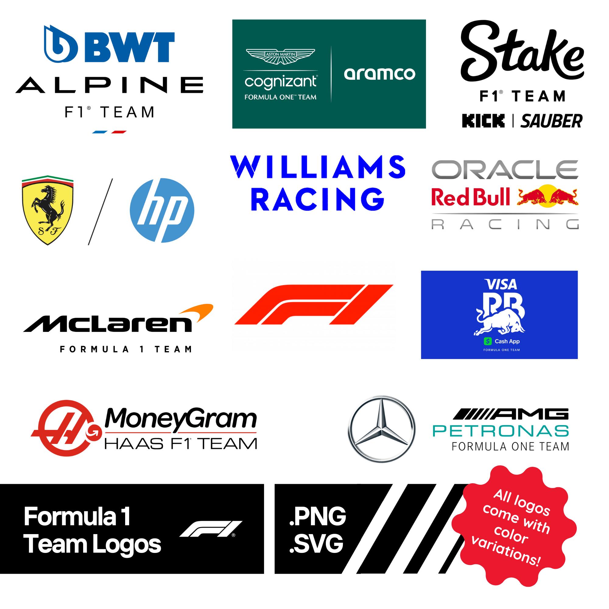 F1 Team Logos SVG PNG - Formula 1 Digital Logo Files - Ferrari, Red ...