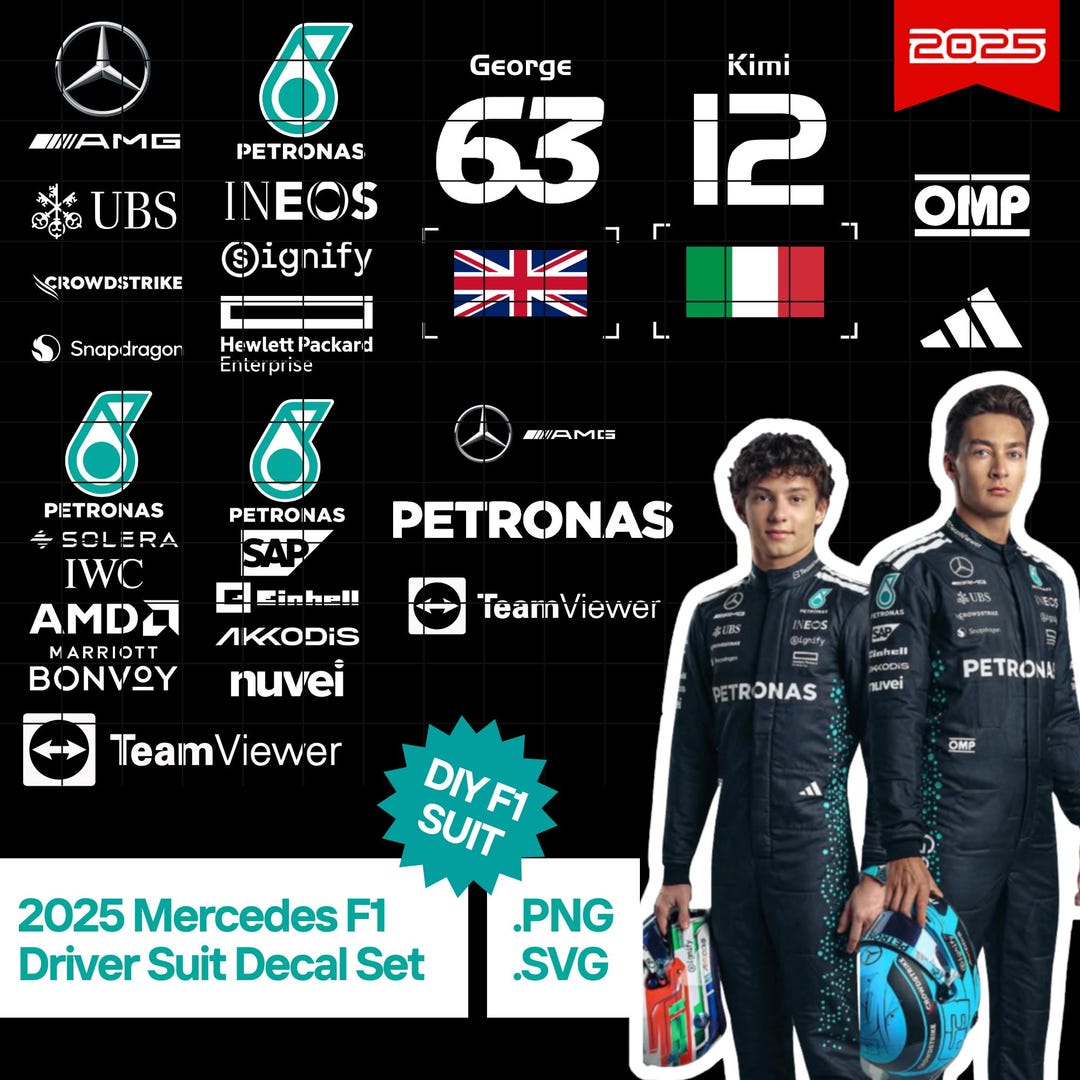 Mercedes 2025 Formula 1 Sponsor Logo Decals for Mercedes Racer Suit ...
