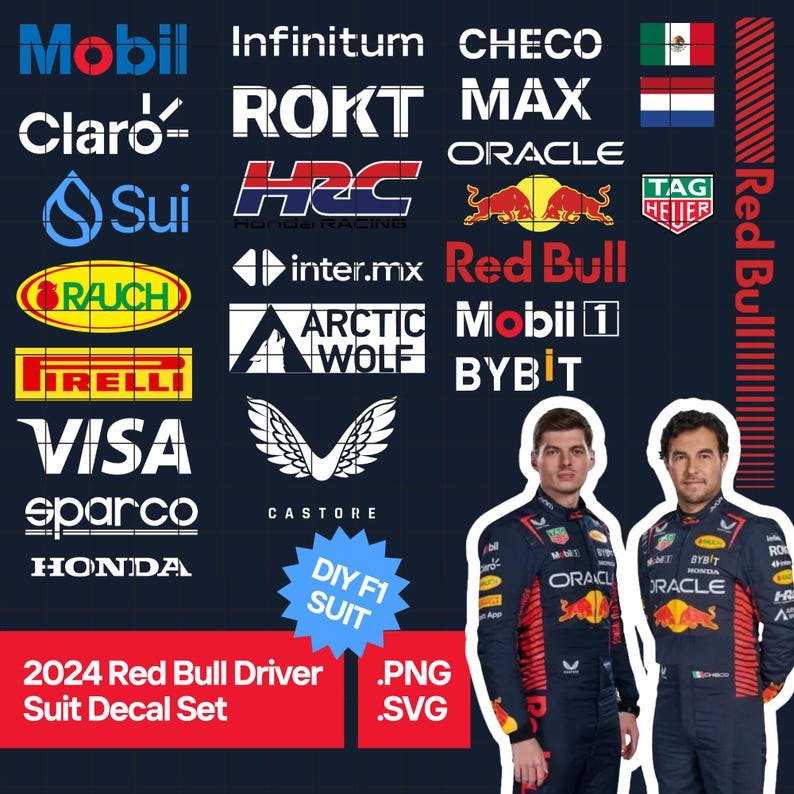Red Bull 2024 Formula 1 Logo Decals for Red Bull Racer Suit - SVG and Pngs - Instant Download ...