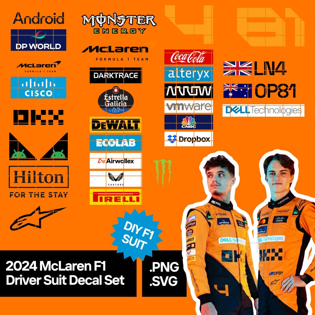Mclaren 2024 Formula 1 Logo Decals for Mclaren Racer Suit - SVG and ...