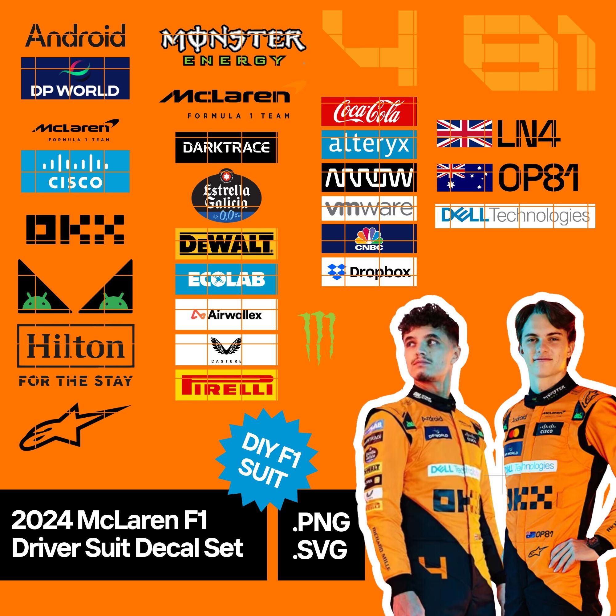 Mclaren 2024 Formula 1 Logo Decals for Mclaren Racer Suit - SVG and Pngs - Instant Download ...