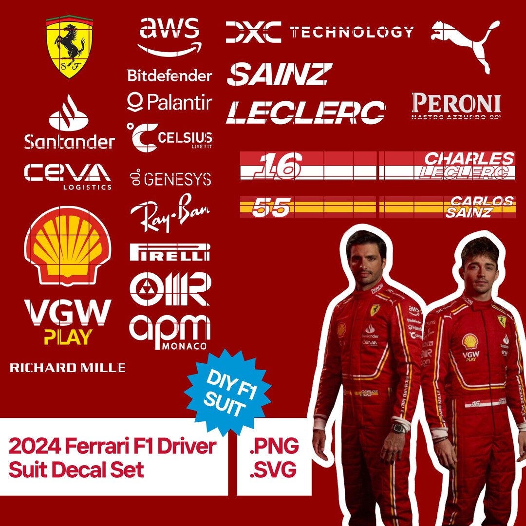 Ferrari 2024 Formula 1 Logo Decals for Ferarri Racer Suit - SVG and ...