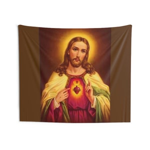 Sacred Heart of Jesus Indoor Wall Tapestries - Etsy
