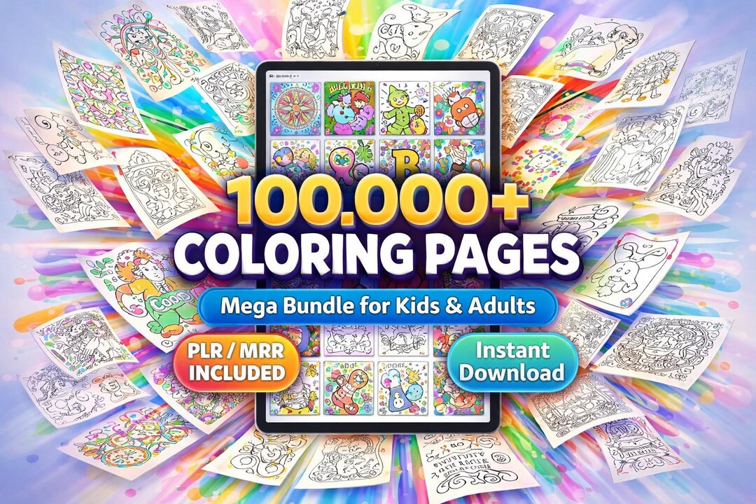 100,000+ Coloring Pages Mega Bundle, Kids Adults, PLR MRR (instant ...