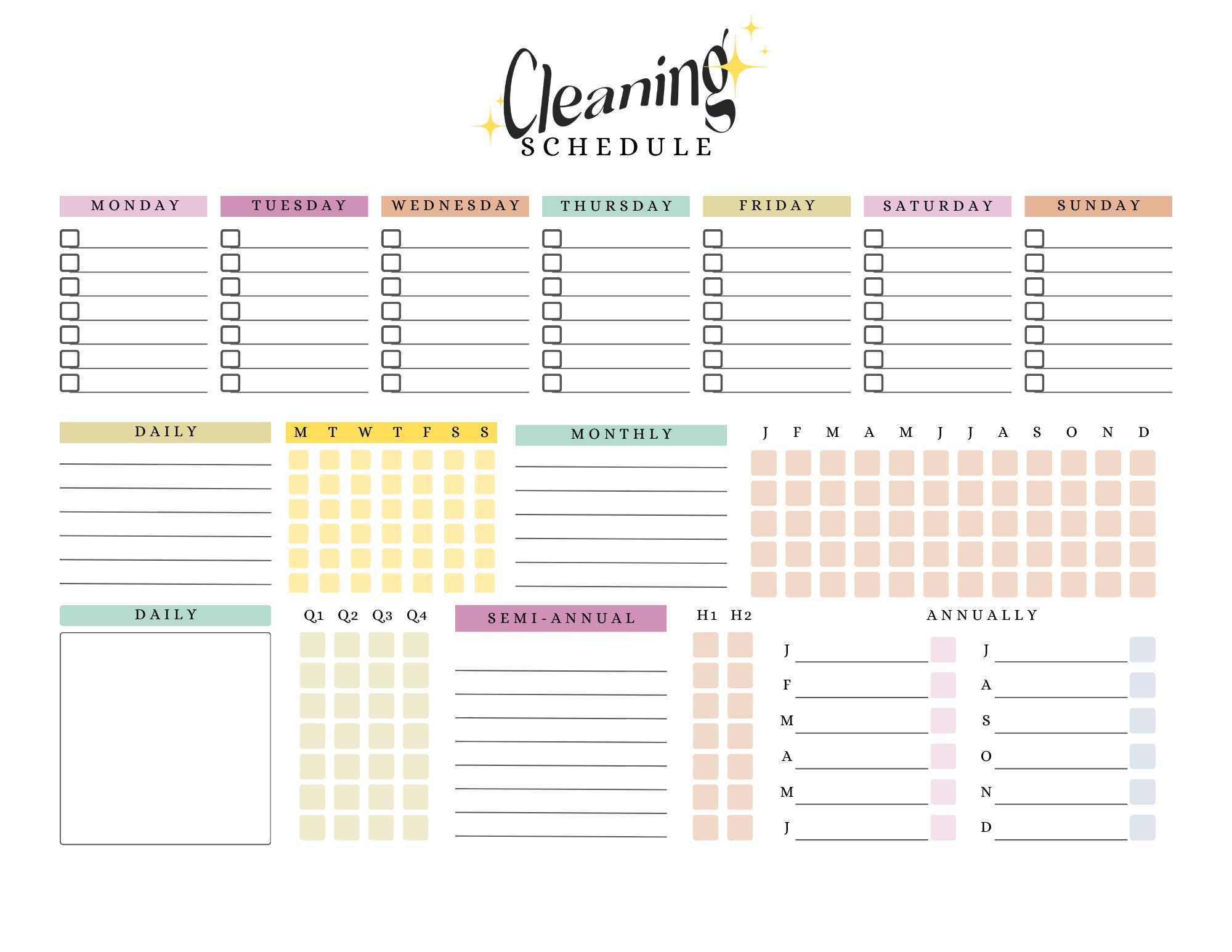 Editable Cleaning Schedule Printable, Monthly, Weekly, Yearly ...