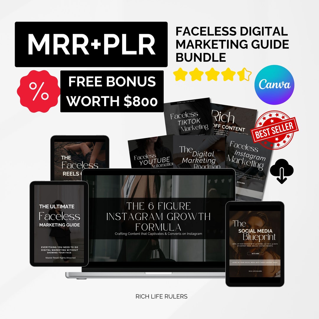 Faceless Digital Marketing Guide Bundle: Instagram Growth, MRR + PLR - Etsy