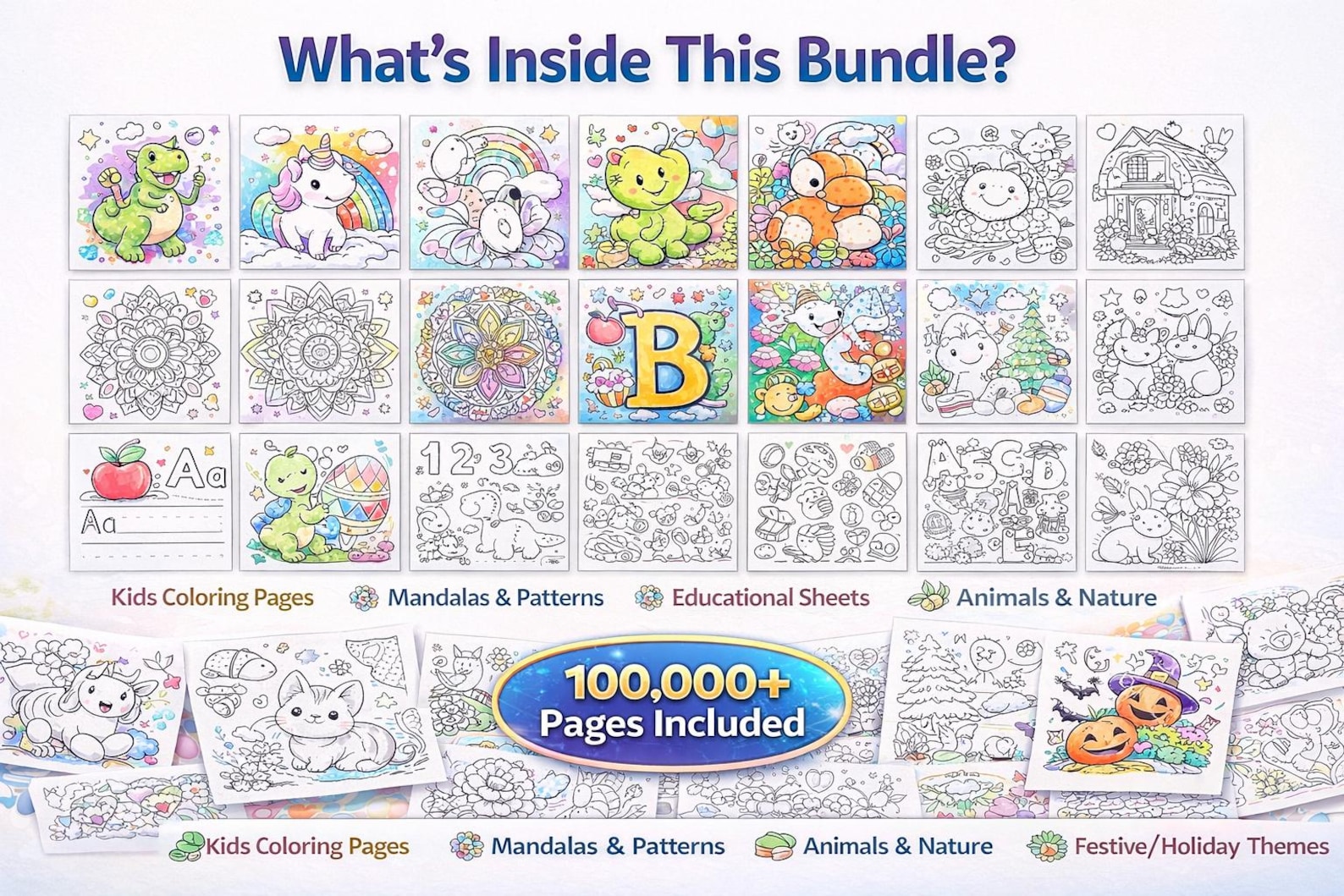 100,000+ Coloring Pages Mega Bundle, Kids Adults, PLR MRR (instant ...