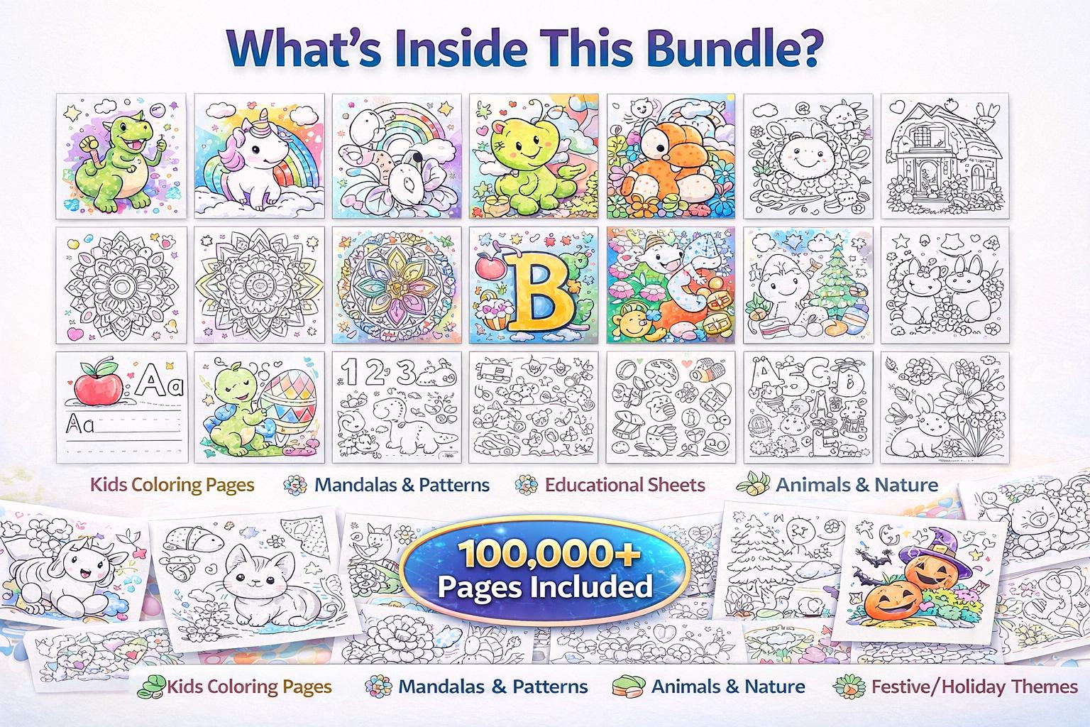 100,000+ Coloring Pages Mega Bundle, Kids Adults, PLR MRR (instant ...