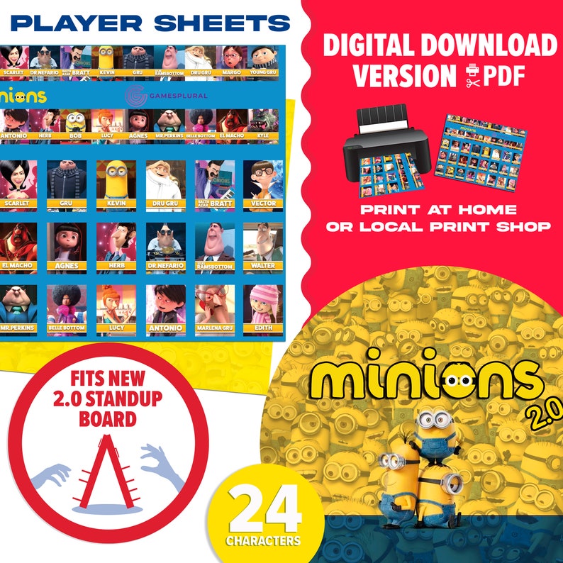 Minions 2.0 Guessing Game Digital Download Minion Themed Player Sheets ...