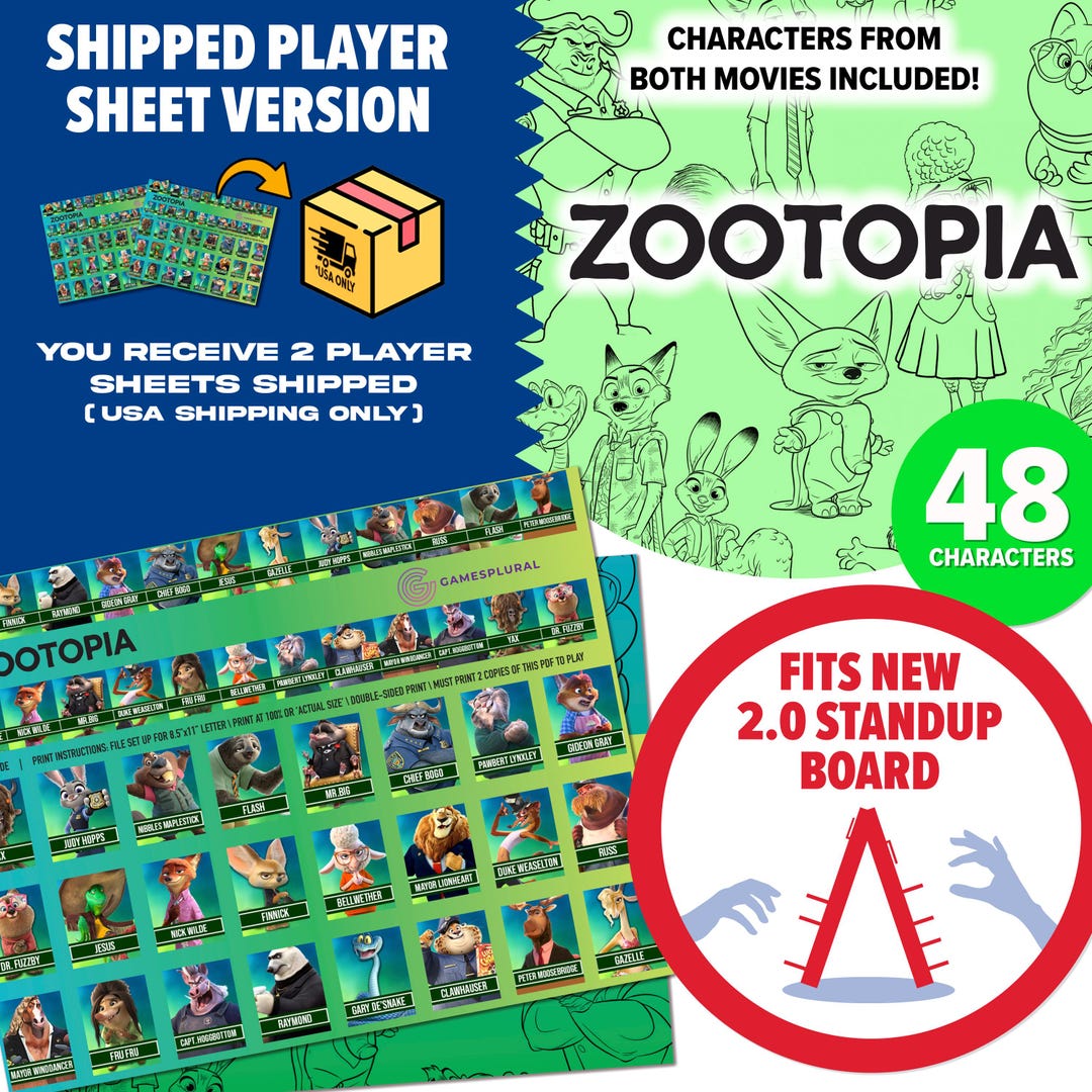 Shipped Zootopia 2.0 Guessing Game | Physical Player Sheets Shipped to ...
