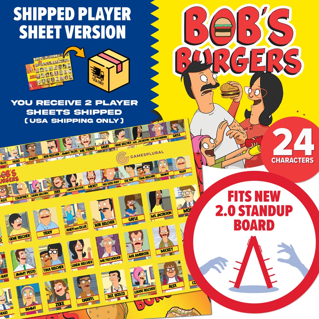 Shipped Bob's Burgers 2.0 Guessing Game | Physical Player Sheets ...