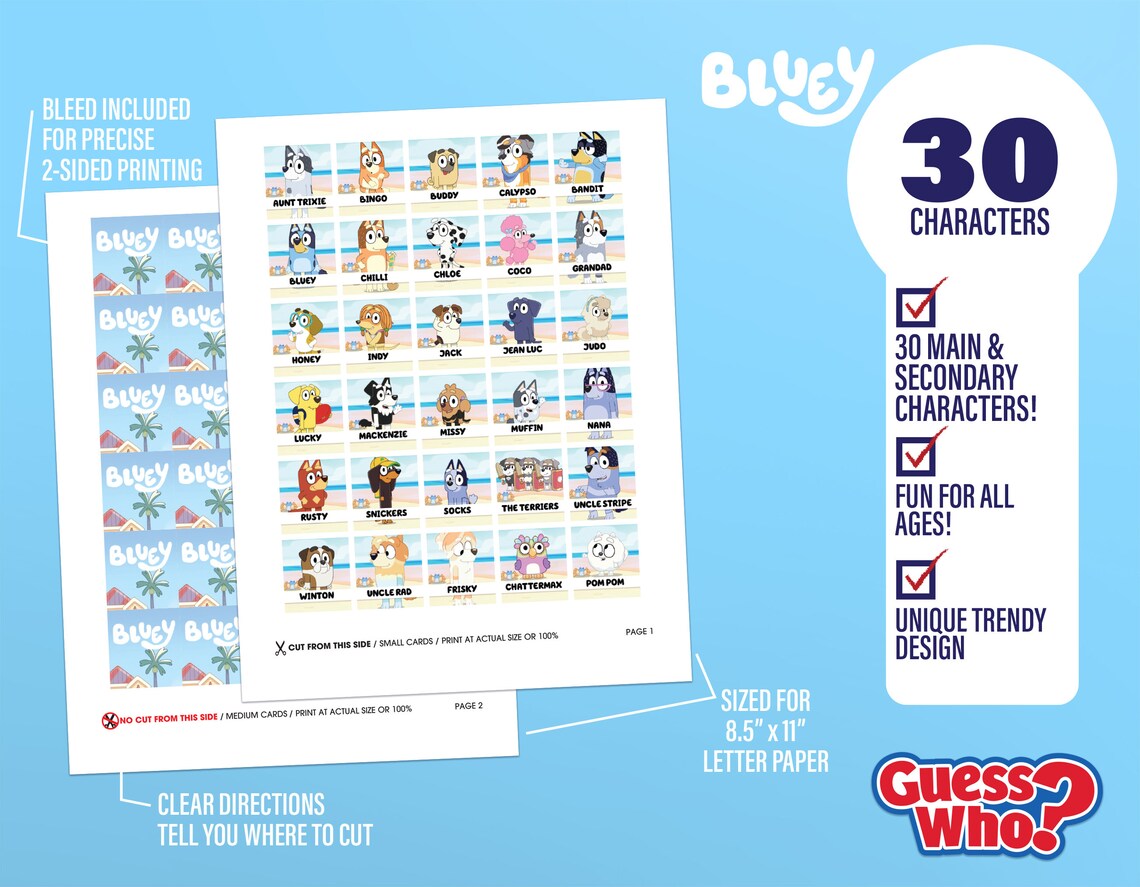 Bluey Guess Who Download Game Cards Printable Game Pieces Etsy Hong Kong