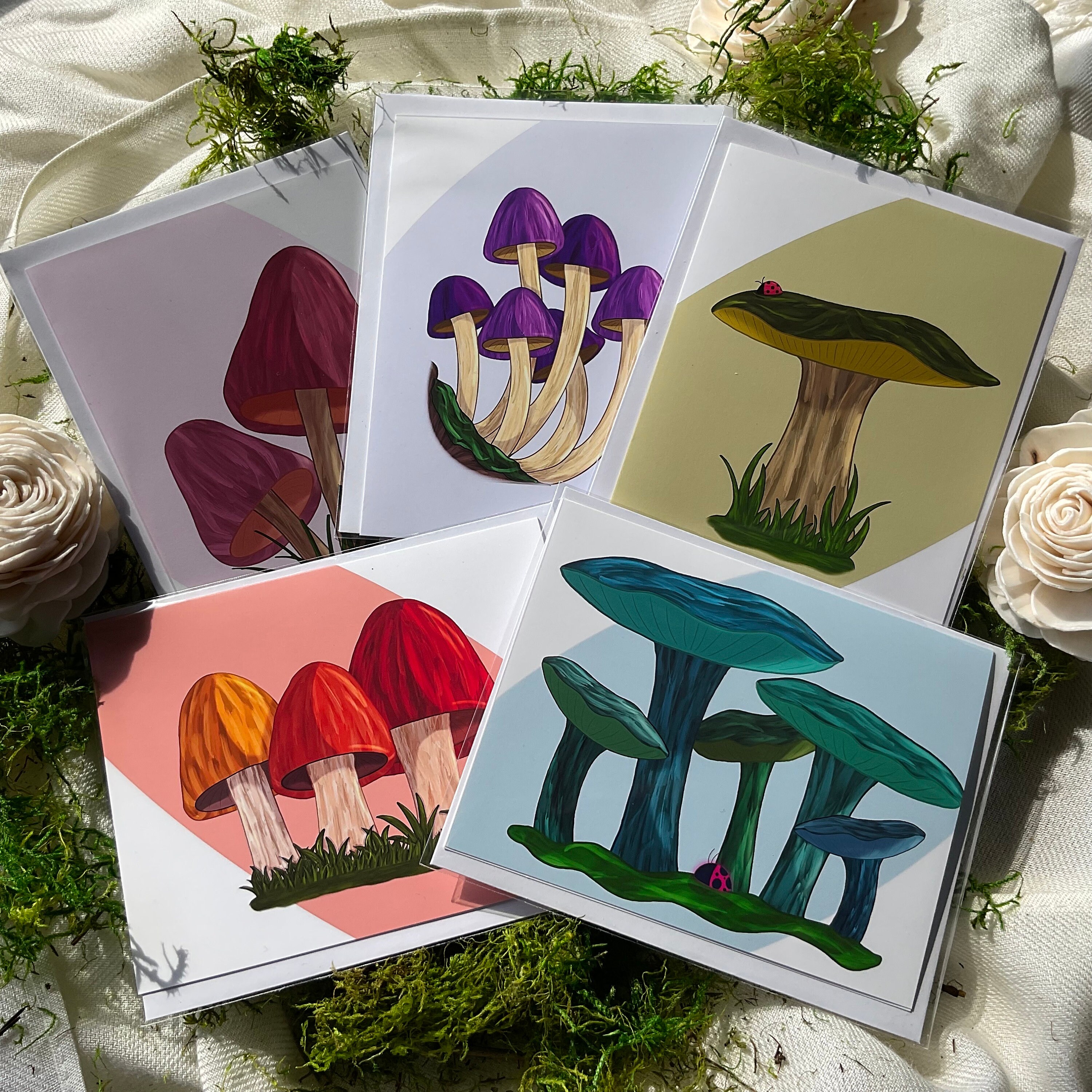 Colorful Mushroom Note Cards Single or Set of 5 or 10 Blank - Etsy