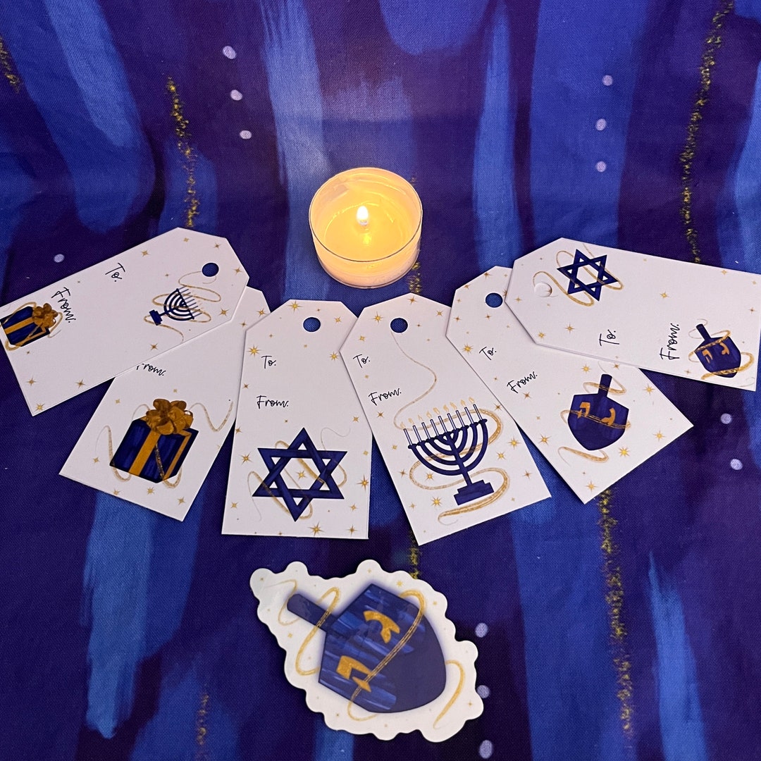 Gift Tags for Hanukkah, Chanukah 3.25 X 1.75 Blue and Gold, Digital ...