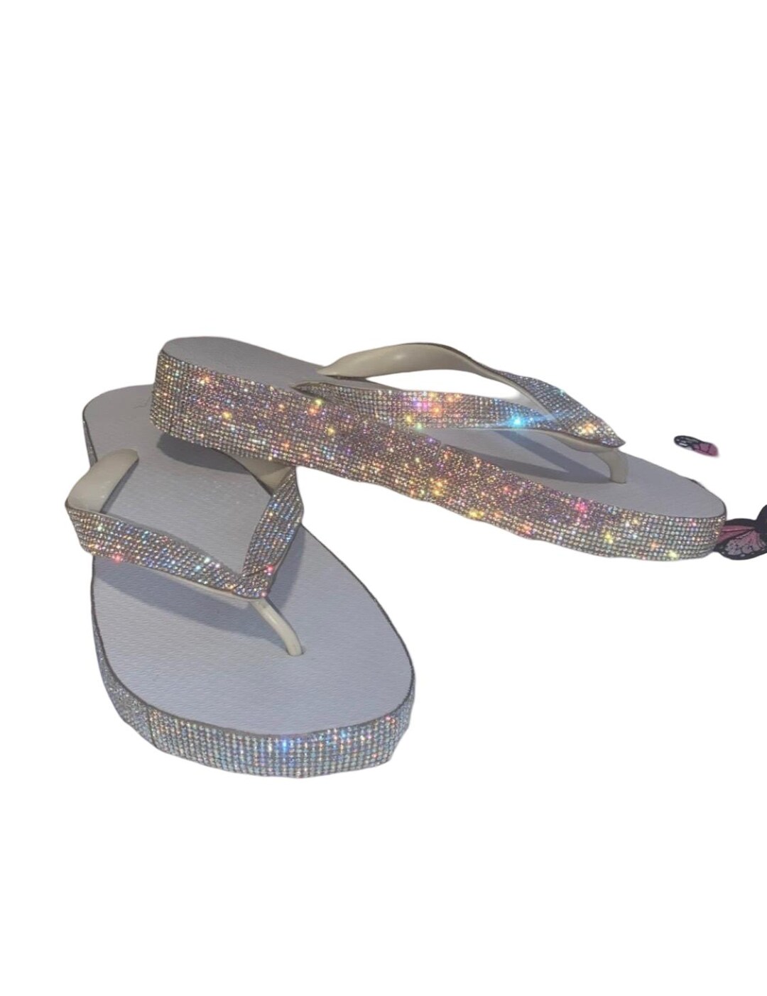 White Wedge Diamond Rhinestone Swarovski Bling Crystal Flip Flop ...
