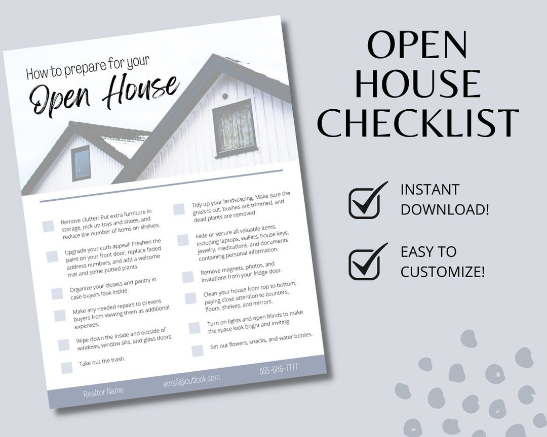 Open House Checklist Customizable Real Estate Template Seller's ...