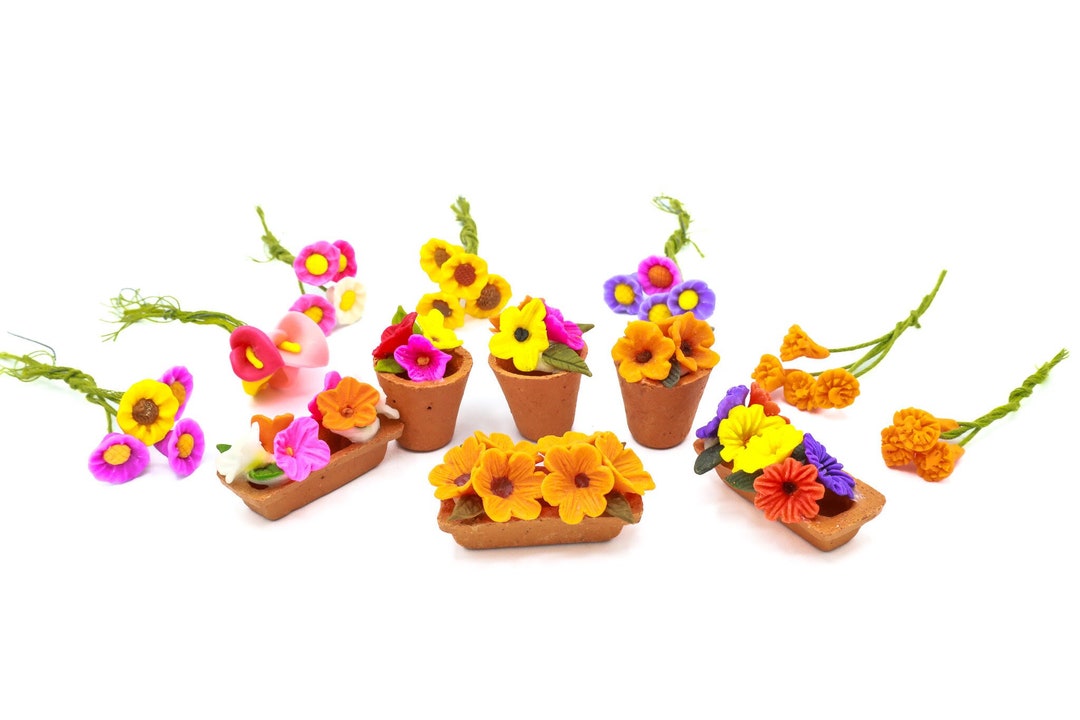 Colorful Miniature Clay Flower Decoration, Altar Nicho, Day of the Dead ...