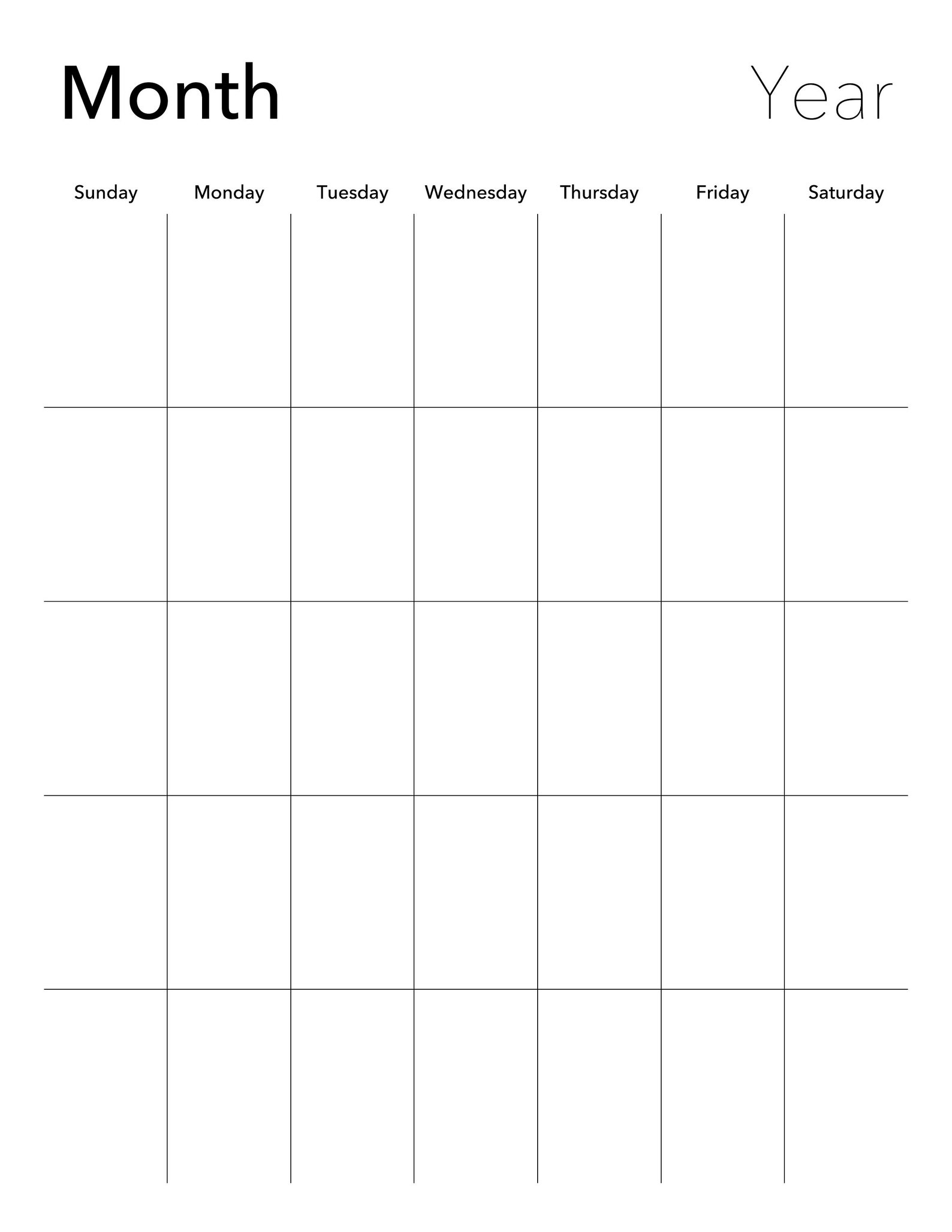 Blank Calendar Template Monthly Customizable Digital Printable - Etsy
